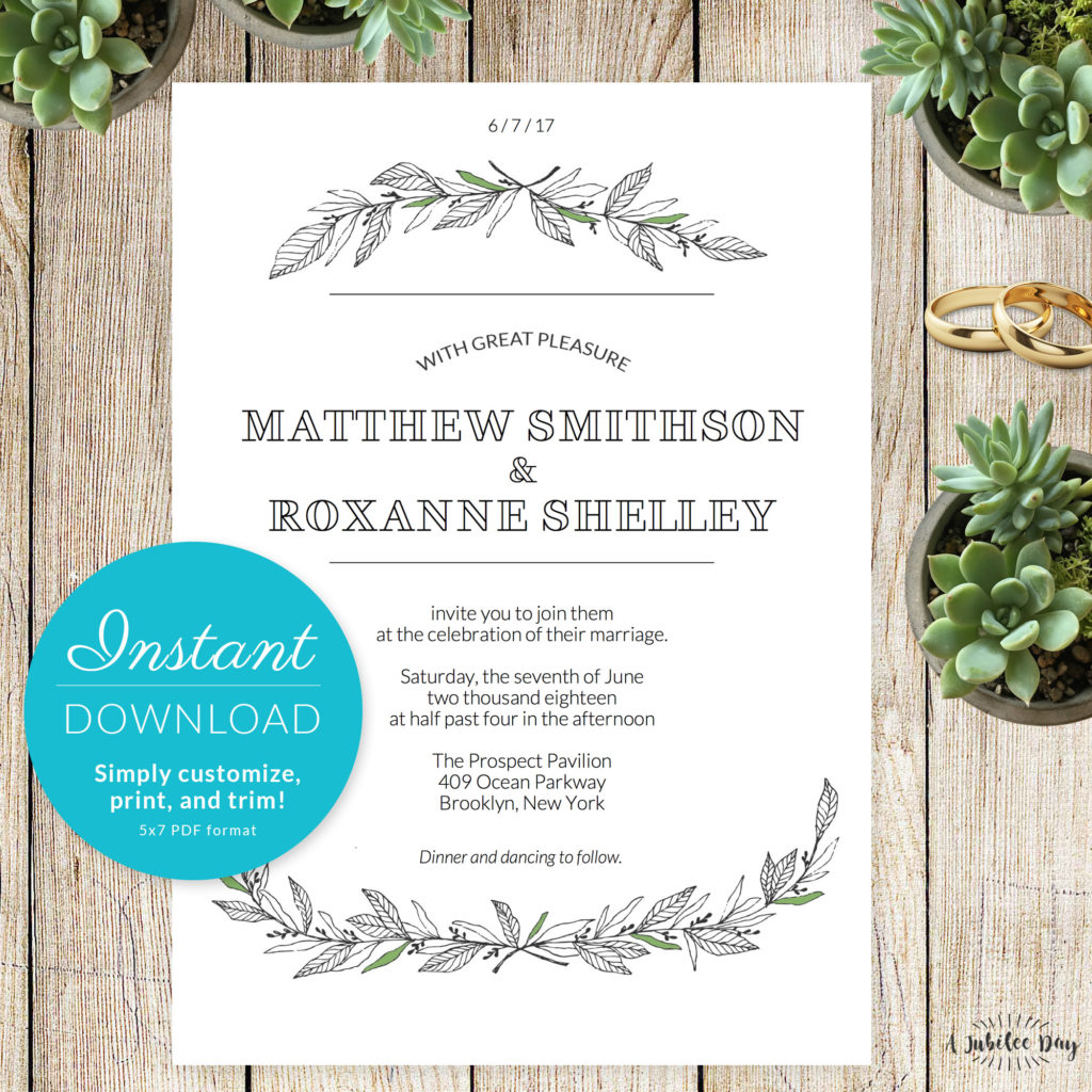 Simple Nature Wedding Invitation - A Jubilee Day